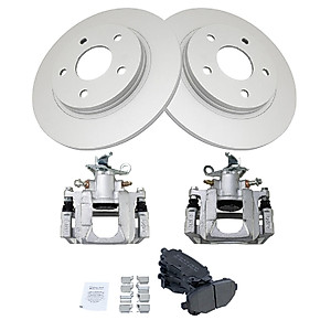 TRQ Rear Brake Pad & Rotor Kit Brake Caliper Brake Pads Brake Rotor Semi-Metallic Premium G-Coated Compatible with 2009-2013 Dodge Journey