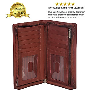 Leatherboss Genuine Leather Checkbook Holder Wallet with All Around Zipper, Brown