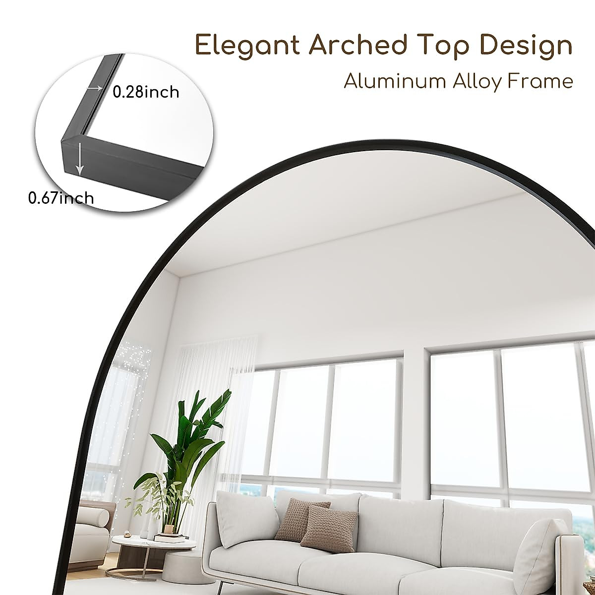 JAWGLOW Arched Floor Mirror, 65" x 21" Full Length Mirror Wall Mirror Hanging or Leaning Arched-Top Full Body Mirror with Stand for Bedroom, Dressing Room, Black