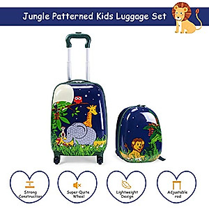 GYMAX Kids Carry On Luggage Set, 12" & 16" 2PCS Rolling Suitcase (Giraff)