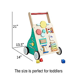 Asweets Wooden Baby Walker Push and Pull Learning Activity Walker for Boys and Girls Sit to Stand Learning Walker Toddler Toy (Color)