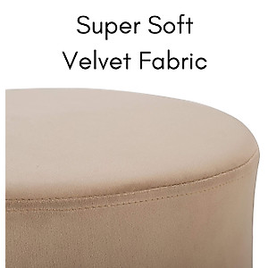 BIRDROCK HOME Round Taupe Velvet Ottoman Foot Stool – Soft Compact Padded Vanity Stool - Great for The Living Room, Bedroom and Kids Room - Small Furniture (Taupe)