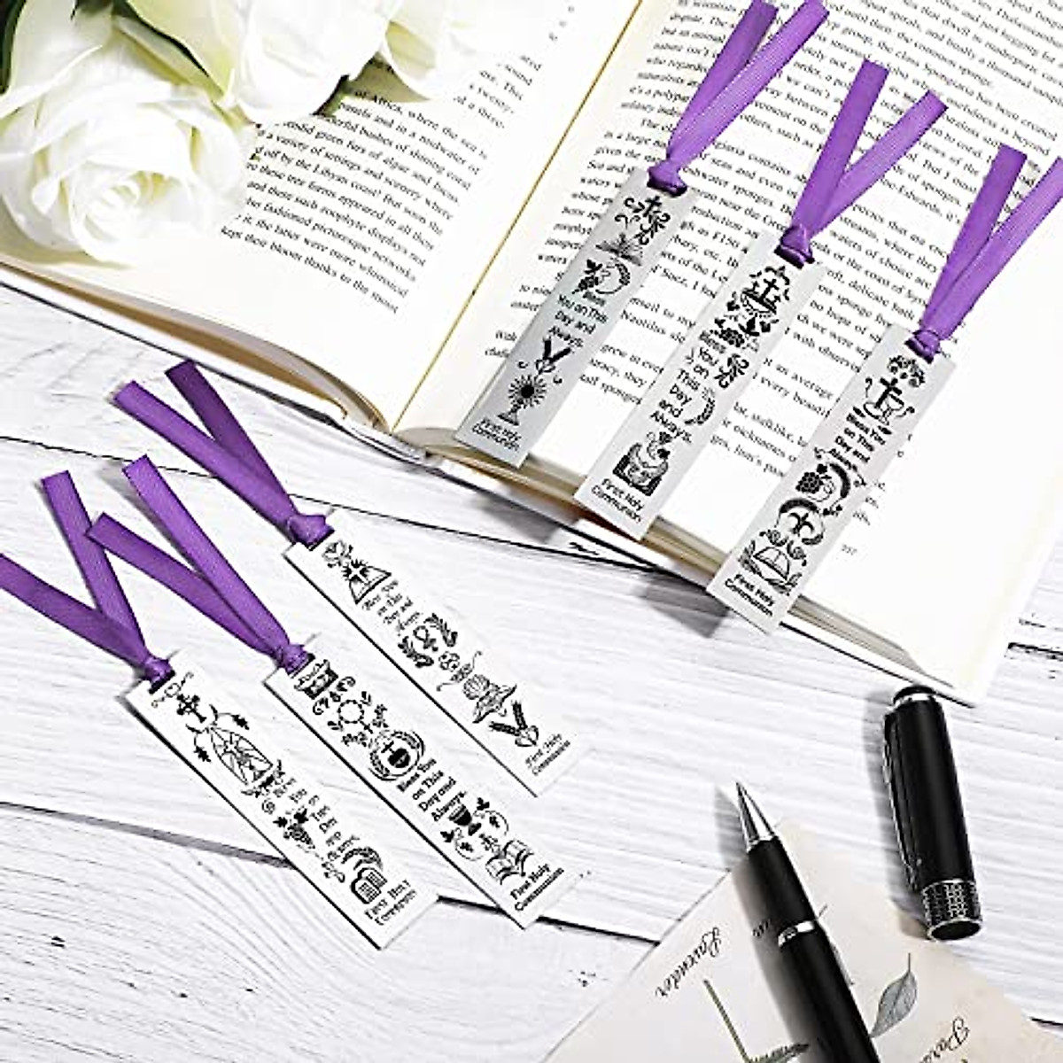6 Pieces Confirmation Live by The Spirit Metal Bookmarks Confirmation Metal Bookmarks Baptism Bookmark with Ribbons for Communion Baby Shower Birthday(Communion)