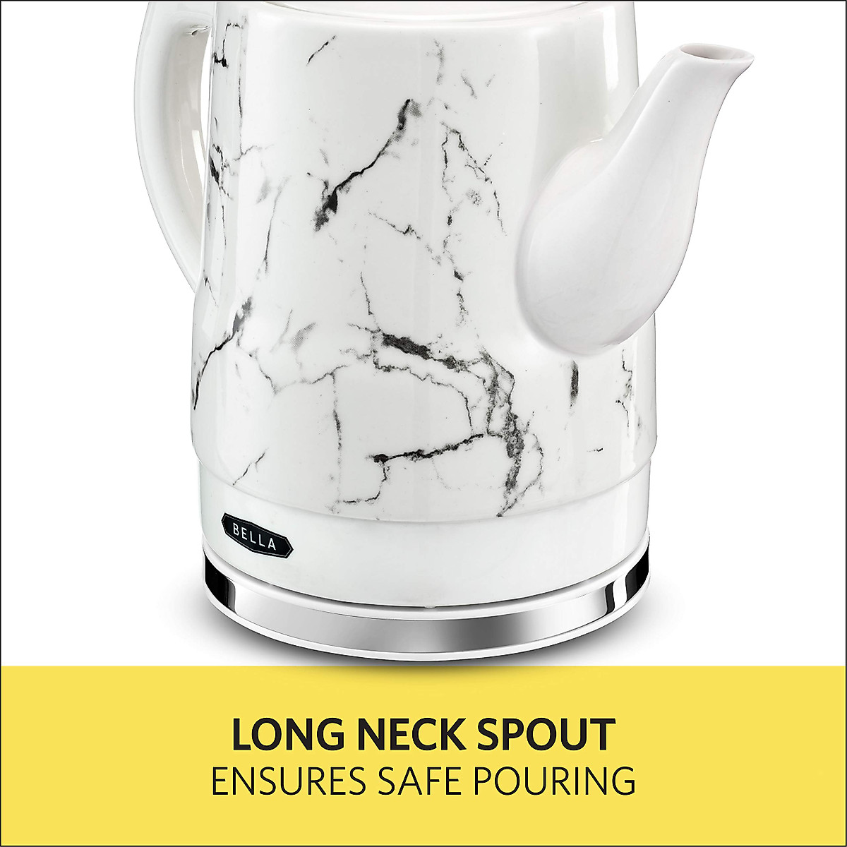 BELLA 1.5 Liter Electric Ceramic Tea Kettle with Boil Dry Protection & Detachable Swivel Base, White Marble, Model 14743