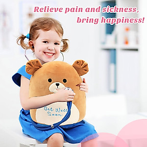 Easfan 13'' Get Well Soon Puppy Plush Pillow Soft Cute Shar Pei Dog Plush Get Well Soon Gifts for Kids Patient Feel Better for Women Men, Brown