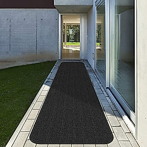 House, Home and More Indoor Outdoor Double-Ribbed Carpet Runner with Skid-Resistant Rubber Backing - Smokey Black - 3 Feet x 10 Feet