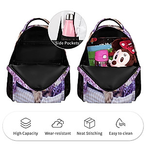 Niapessel Kids Backpack for School, Cute Kitten Purple Flower Pattern Students Bookbags School Bags Girls Boys