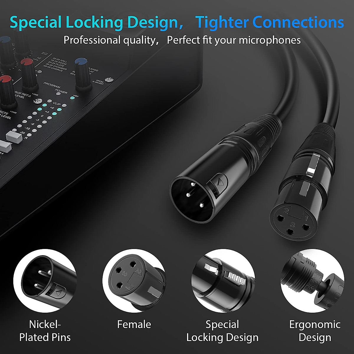 Sovvid 10FT XLR Cable Male to Female Microphone Cable Cord Wire Balanced 3 PIN Mic Cables Cord Compatible with Microphone Studio Harmonizer Mixing Boards Speaker Radio Station or More Black