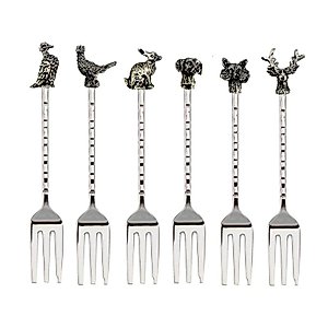 Rigeli Regent White Bronze plated Set of 6 Dessert Forks (Animals Design), Giftpacked 6Pcs Stainless Steel, Cocktail Forks, Small and Fruit Forks for Party, Hotel, Restaurant