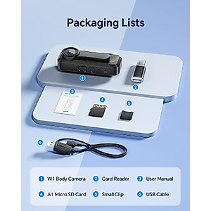 BOBLOV W1 64GB HD 1080P Body Worn Camera, Wearable Body Camera with 2 Clips, Loop Recording Video Camera, Support Time Stamp, Back Clip for Traveling, Driver, Delivery Man, Lecture Recording