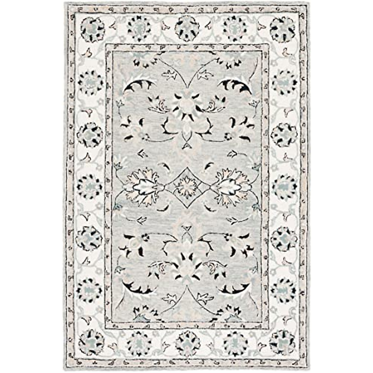 Safavieh Micro-Loop Collection Area Rug - 8' x 10', Grey & Ivory, Handmade Floral French Country Wool, Ideal for High Traffic Areas in Living Room, Bedroom (MLP384F)