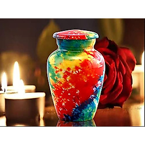 Tie Dye Keepsake Urn | Tiedye Mini Cremation Urn for Ashes | Multi Color Token Urn | Colors of Life Urn | Color Burst Tie-Dye Memorial Sharing Urn with Velvet Case & Bag (Keepsake)