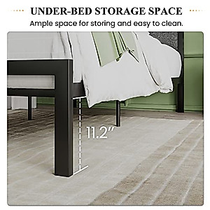 SHA CERLIN Twin Size Bed Frame with Upholstered Headboard, Platform Bed Frame with Metal Slats, Button Tufted Square Stitched Headboard, Noise Free, No Box Spring Needed, Easy Assembly, Dark Grey