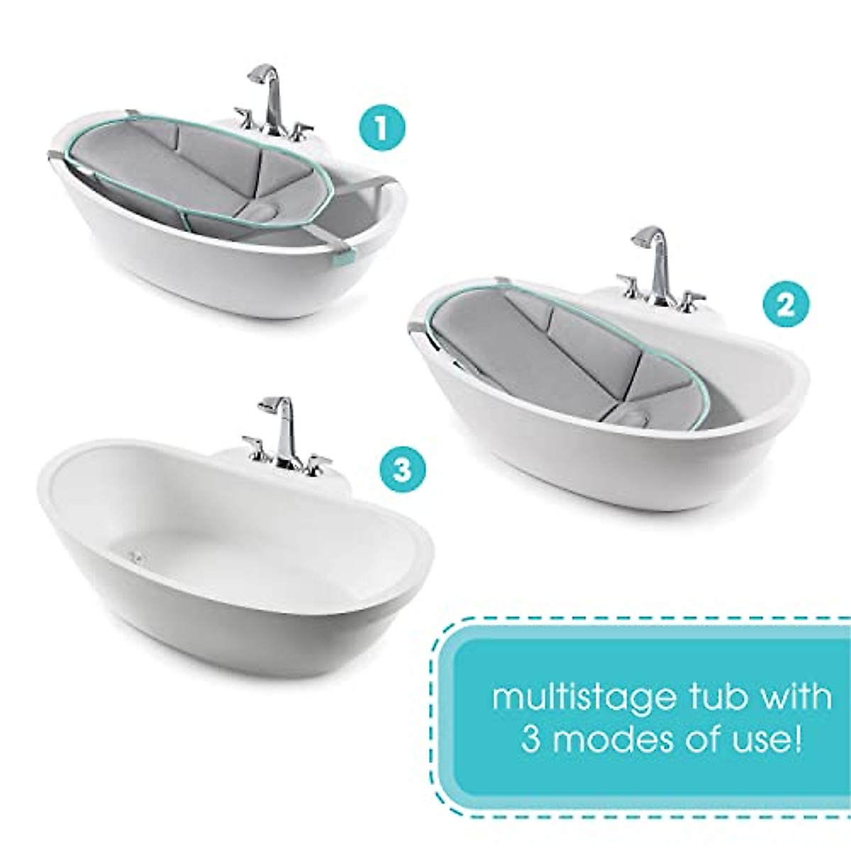 Summer® My Size™ Tub 4-in-1 Modern Bathing System - for Ages 0-24 Months – Baby Bathtub Includes Soft Support, Pull-Down Sprayer and Removable Water Tank, Rinse and Pour Cups, and Drain Plug