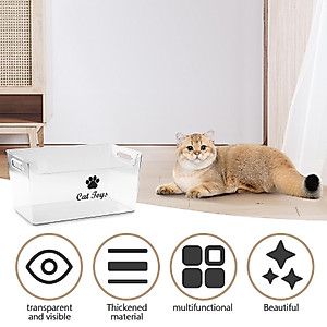 Cat Toy Bin,Clear Cat Toys Storage Bins,Cat Shallow Toy Baskets,Acrylic Pet Supplies Storage Basket with Handle,Easy To Clean,Premium Quality,for Cat Toys, Coats, Clothing, Blankets, and Treats