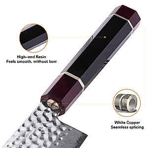 FINDKING 5 Inch Kitchen Utility Knife with ABS sheath, Multi-Purpose Japanese Paring Knife, Damascus Steel Blade, Resin Octagonal Handle, Small, for Fruits Vegetables (Eternity Series)