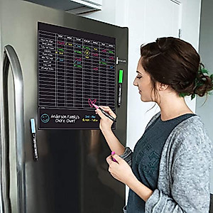 Magnetic Dry Erase Chore Chart for Multiple Kids (17x20" - Black) - 6 Whiteboard Markers with Magnets | Family Chore Chart, Fridge Chore Chart for Adults | Magnetic Chore Board for Refrigerator