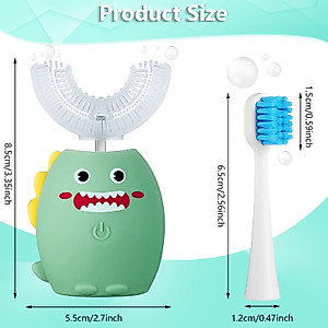 Potchen Kids U Electric Toothbrush, Kids Electric Toothbrush with 2 Brush Heads Ultrasonic Electric Toothbrush Kids Automatic Timer Tooth Brush 2-7 Years for Children(Dinasuar)