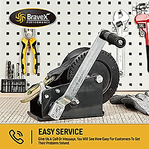 Bravex Boat Trailer Winch 3500lbs with 33ft Strap, Heavy Duty Hook Portable Hand Winch, Two Way Ratchet Manual Winch for SUV ATV UTV for 4:1/8:1 Gear Crank Winch (3500lb with Cable Black Winch)