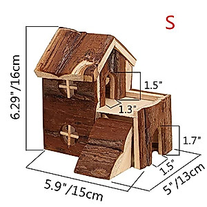 Hamster Wooden House Double Layers Hideout Hut for Dwarf Hamster Mouse Rat Gerbil (S)