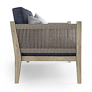 SIMPLIHOME Cayman 77 Inch Wide Contemporary Outdoor Sofa with Décor Pillows in Slate Grey Polyester Fabric, For the Living Room and Family Room