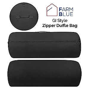 Farm Blue GI Style BLK Zipper Duffel Bag - 30"x 50" XX Large Heavy Duty Army Duffel Bags - Military Grade 18 OZ Canvas- Reinforced Camping Gear-Army Strong Zippers & 3 Grab Handles (Black, XX-Large)