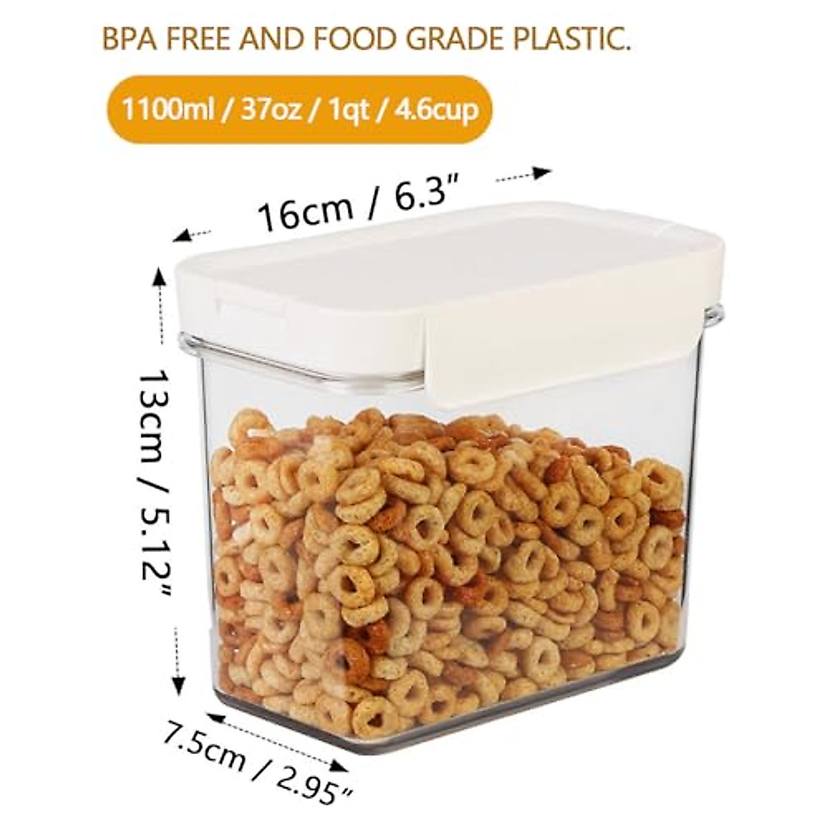 Besmal Cereal Storage Container with Airtight Lid Pour Spout Measuring Cup Plastic Air Tight Small Container for Dry Food, Pet Food Clear Rice dispenser 1.1L/37.2oz 1Qt