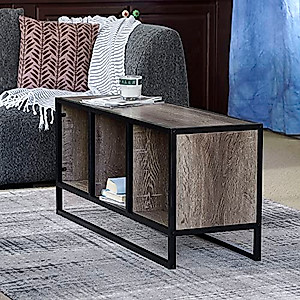 Household Essentials Jamestown TV Stand Coffee Table with Square Cube Storage Compartments Ashwood Rustic Wood Grain and Black Metal