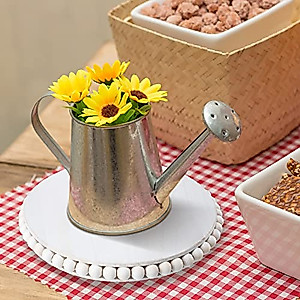 Yookeer 2 Pcs Wooden Risers for Displays Round Wood Riser Distressed Wood Risers Farmhouse Pedestal Display Stand Rustic Pedestal Stand Beaded Decor for Tiered Trays Home(6/ 9.5 Inch,White)