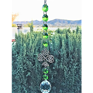 Mystic Celt Treasures- IRISH SHAMROCK SUNCATCHER -12" Irish Suncatcher, USA Handmade, Gift Wrapped, Irish, Shamrock, Ireland, Hearts, Emerald, Clover, Gift
