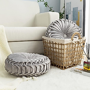 FONORAN Round Throw Pillows，Home 15.7 Round Floor Cushions Pillow，Handcrafted Pumpkin Velvet Home Decorative Back Pillow Cushion for Sofa Couch Chair Bed (Gray)