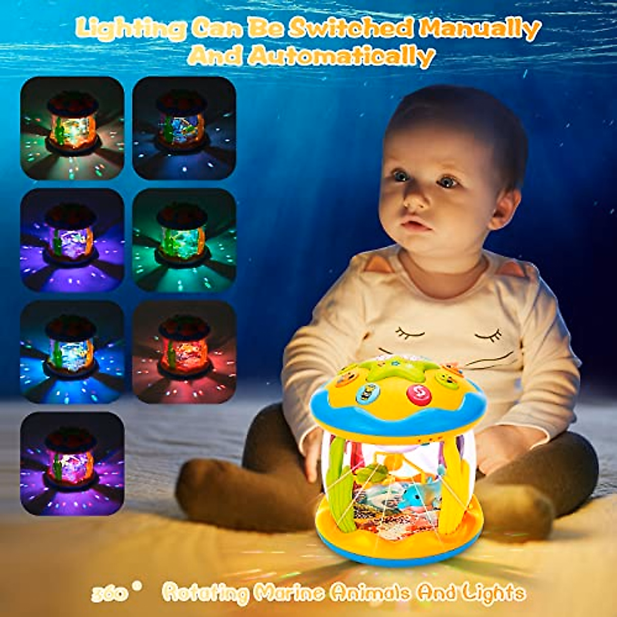 Ednzion Baby Toys 6 to 12 Months - Ocean Rotating Light Up Infant Toys 6-12 Months, Tummy Time Toys for Babies 6-12 Months, 1 Year Old Boy Girl Gifts, Musical Crawling Toy for 6M+ Toddlers