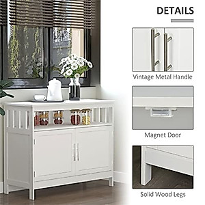SEASD White Kitchen Sideboard, Buffet Cabinet, Wooden Storage Console Table with 2-Level Cabinet and Shelf