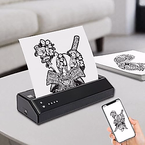 Kathring Portable Printer, 5V 2A USB/Bluetooth Wireless Thermal Printer Monochrome Portable Printer for Standard A4 Transfer Paper, Black