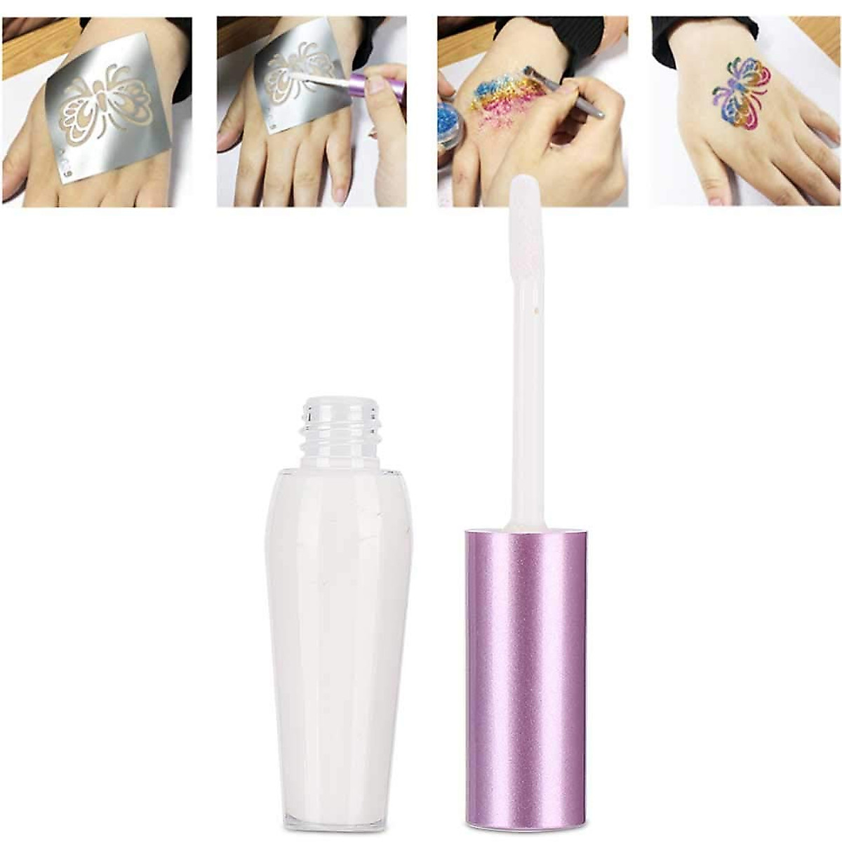 Body Glitter Glue, Adhesive Cosmetic Temporary Tattoo Glitter Powder Glue Body Painting Face Eyebrows Hair Nails Tattoo Gel Beauty Tool for Festival Carnival Concert Party Beauty Rave Accessories 7ml