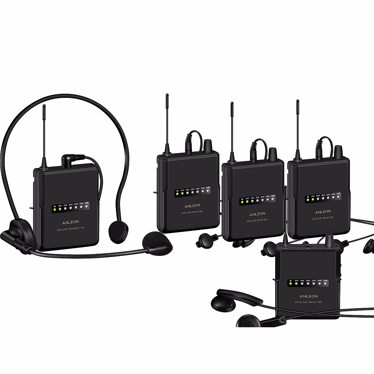 ANLEON MTG-200 Wireless Tour Guide & Language Interpretation System 915Mhz (4 Receivers)