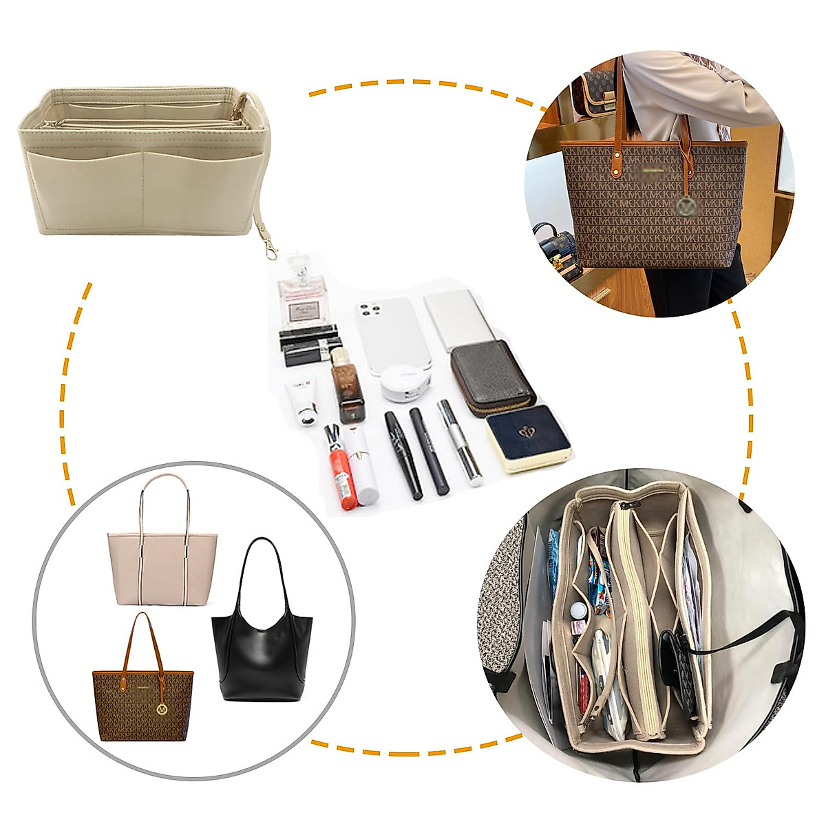 Lmeison Purse Organizer Insert, Bag in Bag Felt Fabric Handbag Organizer, 5 Sizes for Speedy Neverfull