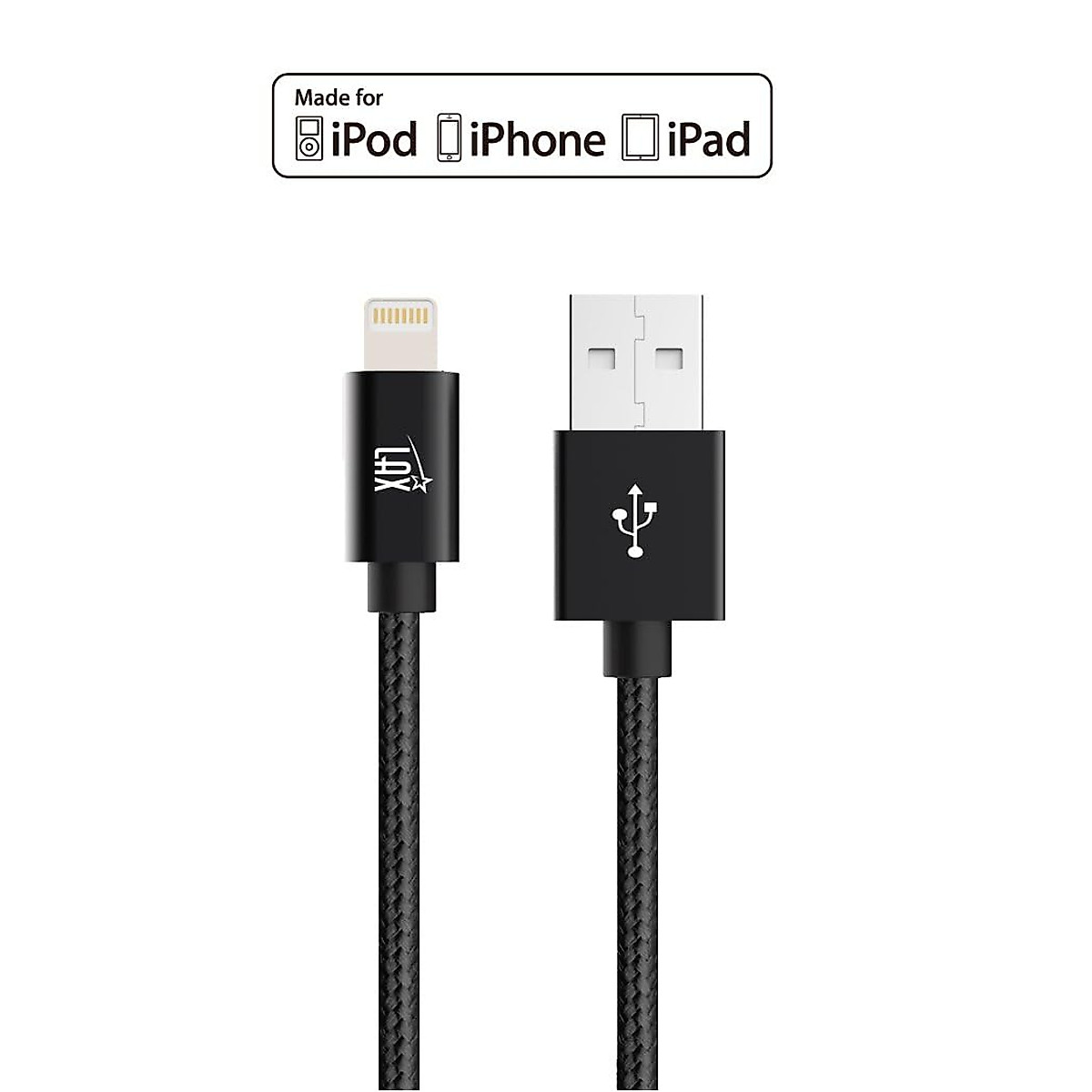 LAX iPhone Charger Lightning Cable - MFi Certified Durable Braided Apple Lightning USB Cord for iPhone 11/11 Pro Max/XS Max/X/iPad, iPod & More