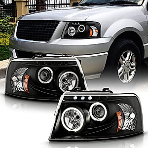 ACANII - For 2003-2006 Ford Expedition LED Halo Black Housing Projector Headlights Headlamps, Driver & Passenger Side