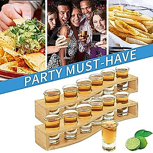 LINALL Shot Glasses 12pcs Shot Glass Set 1oz/30ml Shot Glass Holder Heavy Base for Whisky Tequila 12 Shot Glass Serving Tray (12pcs)