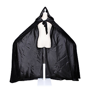 LuckyMjmy Velvet Renaissance Medieval Cloak Cape Lined with Satin (Large, Black)
