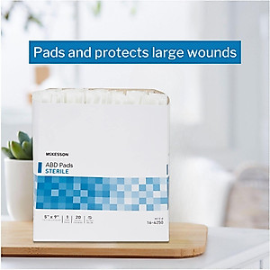 McKesson Abdominal Pads, Sterile, Nonwoven Cellulose, 5 in x 9 in, 20 Count, 1 Pack