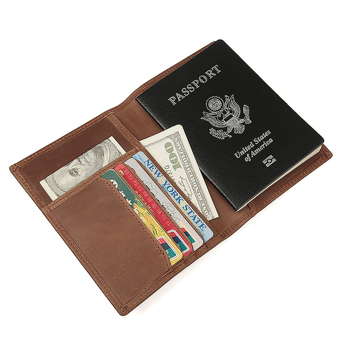 Leather Wallet RFID Blocking Leather Passport Holder Travel Bifold Wallet For Men Women Credit Card Holder