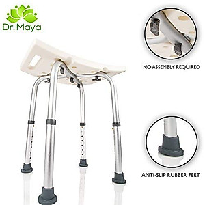 Dr Maya’s Adjustable Shower Chair with Free Grab Bar | Plastic Chair Bath Seat, Bathroom Chair | Shower Stool for Inside Shower | Handicap Shower Chair | Inside Shower Seat Bench, 300 Lb Capacity