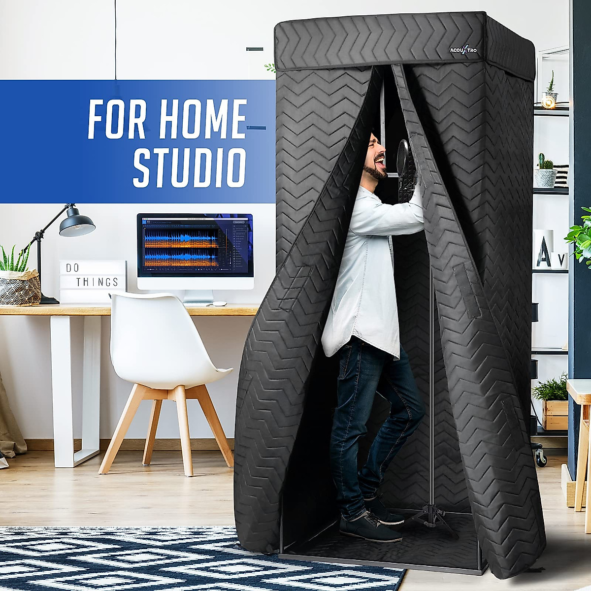 Vocal Booth L Size Studio Sound Booth for Recording Dry, Echo-Free Vocals - 80% Reverb Reduction & 360° Isolation - Clipmount, Lights & Travel Bag Included