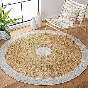 Natural Round Jute Rug 1'x1'/ 3'x3'/ 6'x6'/ 10'x10' Ft for Bedroom- Handwoven Farmhouse Round Rug for Dinning Table- Braided Circle Rug for Living Room (4' x 4' Ft, White)