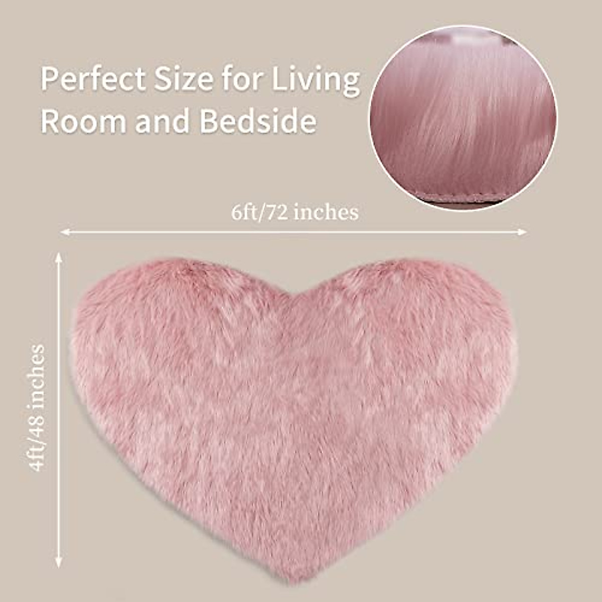 HOMBYS Fluffy 4x6 Faux Fur Heart Shaped Area Rug for Living Room Bedroom, Soft Large Pink Faux Sheepskin Play Carpet for Kids Baby Girls and Pets, Plush Furry Decor Shaggy Feet Mat for Bedside