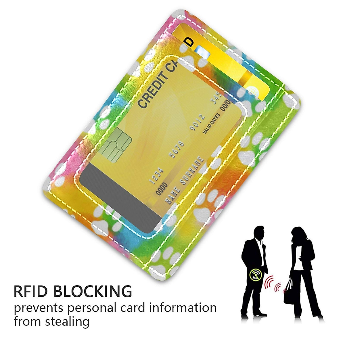 Linomo Thin leather Card Holder and Money Clip Watercolor Dog Paw Print Wallet RFID Blocking for Men & Women