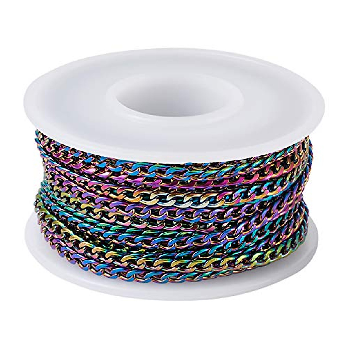 16.4 Feet Stainless Steel Curb Chain Colorful Unwelded Twisted Cable Necklace Chain Link with Spool 3x4.5mm for Bracelet Jewelry Making
