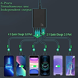 Multi Ports USB Car Charger, 96W 6 Port QC3.0 Fast Car Charger Adapter Multiple Ports, with Four Quick Charge 3.0 Port, 12V-24V Multi Device Cigarette Lighter for Smart Phone & Tablets Charging